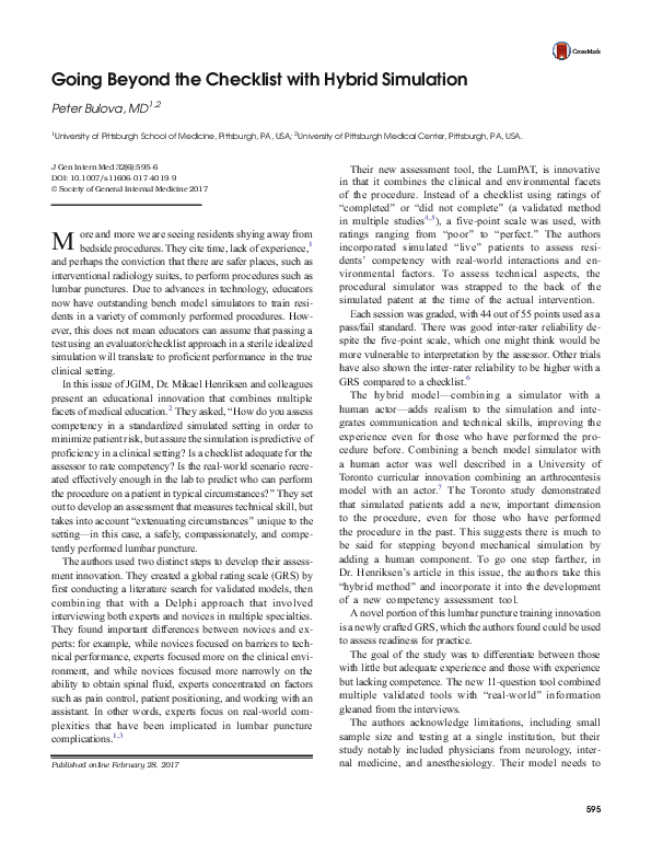 (PDF) Going Beyond the Checklist with Hybrid Simulation