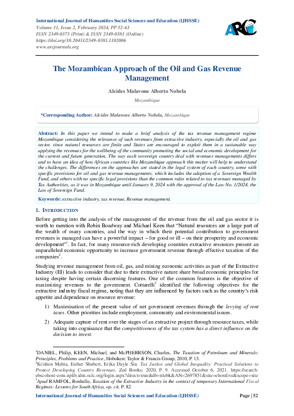 (PDF) The Mozambican Approach of the Oil and Gas Revenue Management