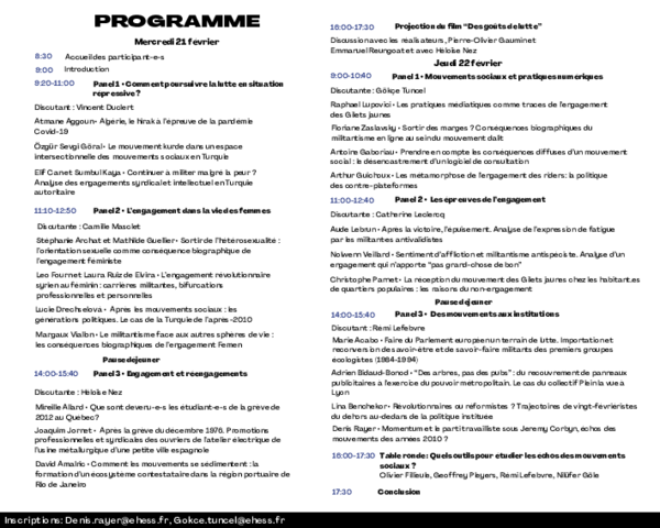 (PDF) Programme du colloque "Échos des mouvements sociaux"