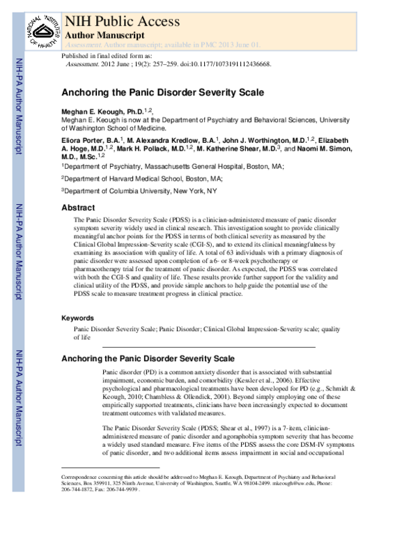 (PDF) Anchoring the Panic Disorder Severity Scale