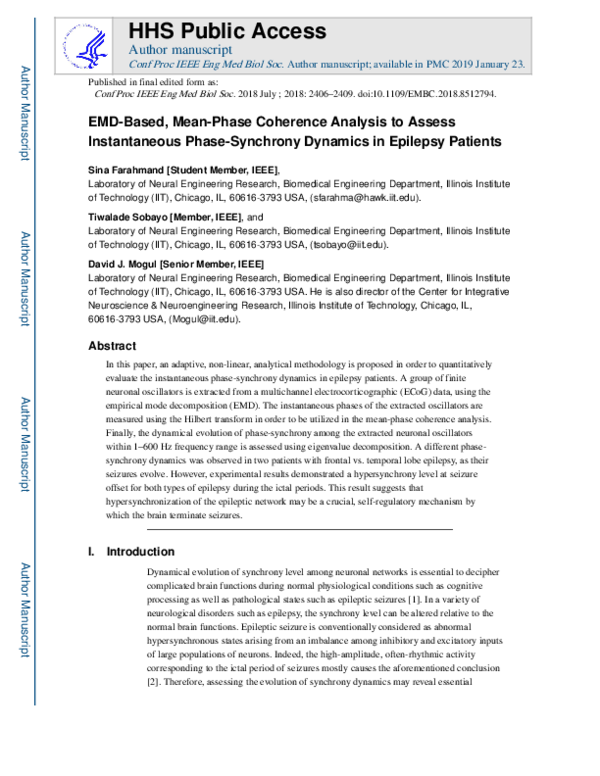 (PDF) Phase-Synchrony Dynamics in Epilepsy via EMD Analysis