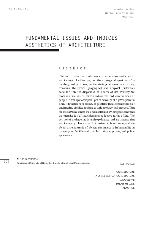 (PDF) Fundamental issues and indices: Aesthetics of architecture