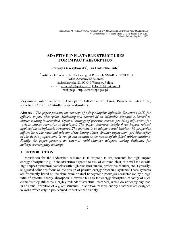 (PDF) 1 Adaptive Inflatable Structures for Impact Absorption