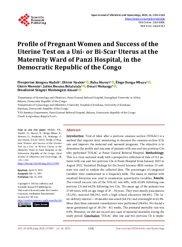 (PDF) Profile of Pregnant Women and Success of the Uterine Test on a ...