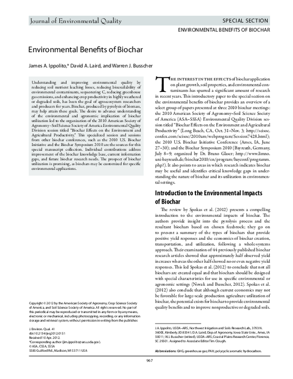 (PDF) Environmental Benefits of Biochar (PDF) Environmental Benefits of Biochar