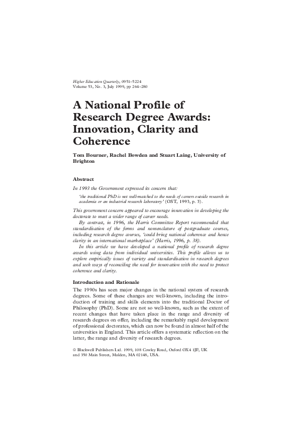 (PDF) A National Profile of Research Degree Awards: Innovation, Clarity ...