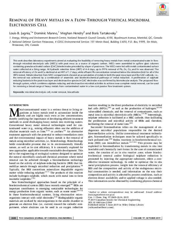 (PDF) Removal of heavy metals in a flow‐through vertical microbial ...