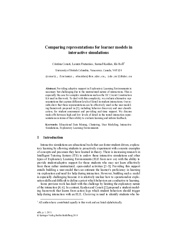 (PDF) Comparing Representations for Learner Models in Interactive Simulations