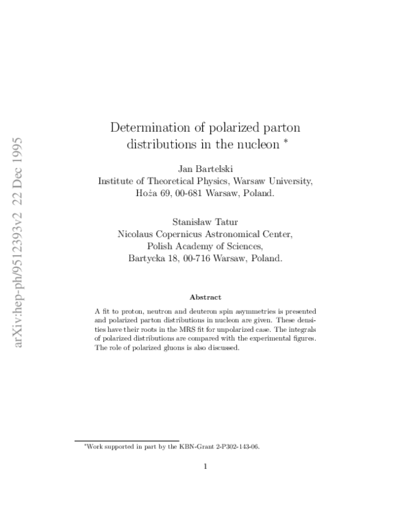 (PDF) Determination of polarized parton distributions in the nucleon