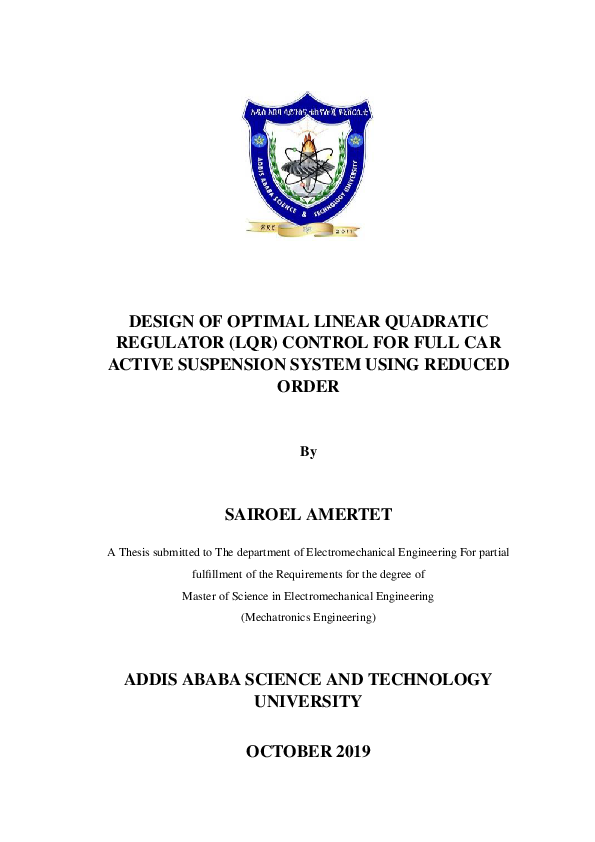 (PDF) Design of Optimal Linear Quadratic Regulator (LQR) Control for Full Car Active Suspension ...