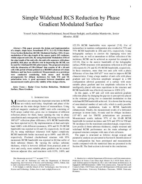 (PDF) Simple Wideband RCS Reduction by Phase Gradient Modulated Surface