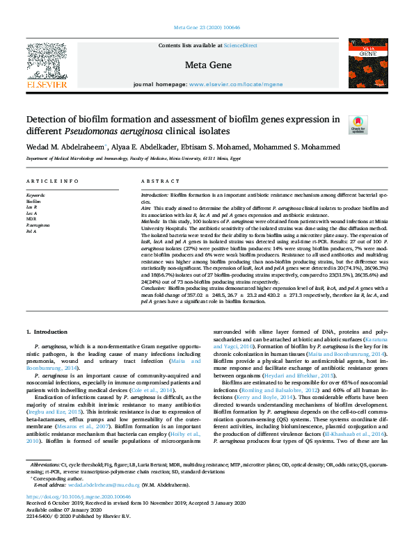(PDF) Detection of biofilm formation and assessment of biofilm genes expression in different ...