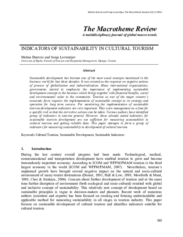 (PDF) Indicators of sustainability in cultural tourism