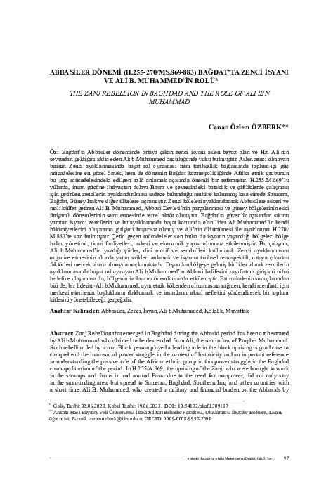 (PDF) ABBASİLER DÖNEMİ (H.255-270/MS.869-883) BAĞDAT’TA ZENCİ İSYANI ve ...