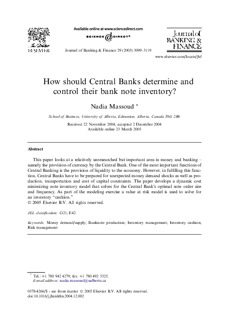 (PDF) How should Central Banks determine and control their bank note inventory?