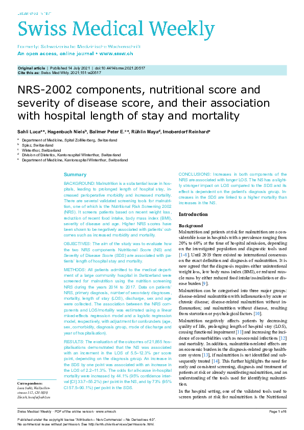 (PDF) NRS-2002 components, nutritional score and severity of disease ...
