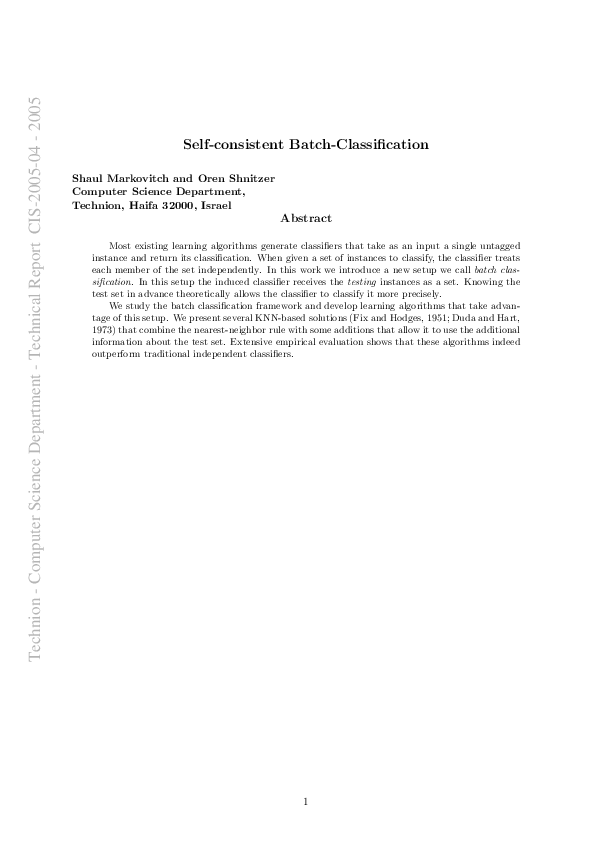 (PDF) Self-consistent Batch-Classification