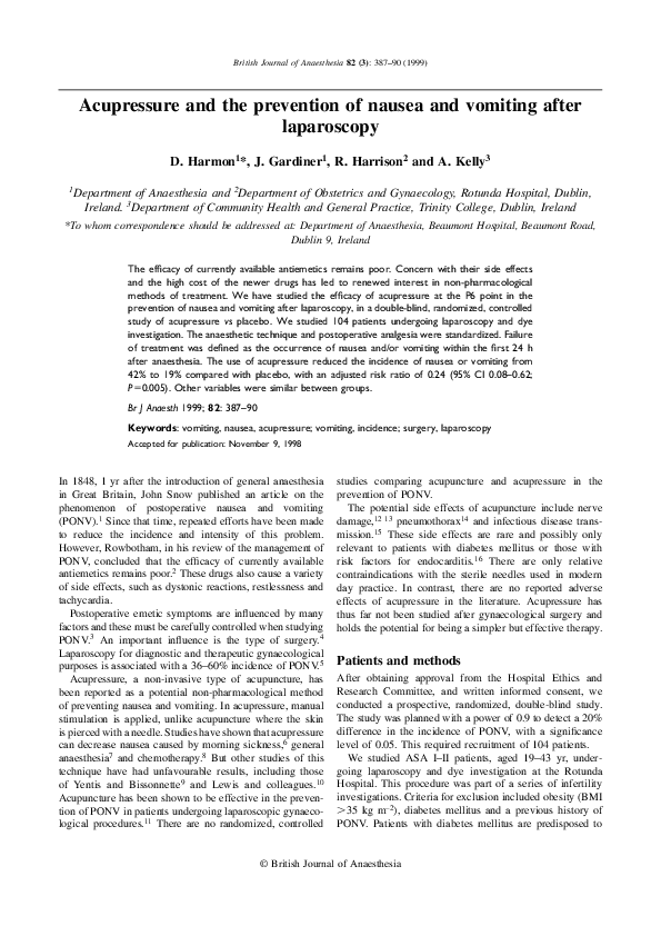 (PDF) Acupressure and prevention of nausea and vomiting