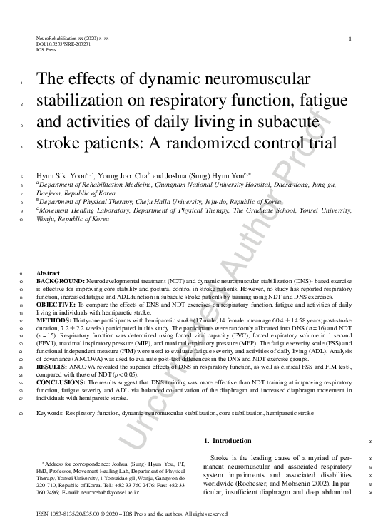 (PDF) The effects of dynamic neuromuscular stabilization approach on ...