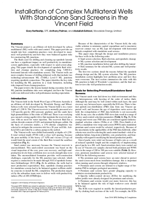 (PDF) Installation of Complex Multilateral Wells With Standalone Sand ...
