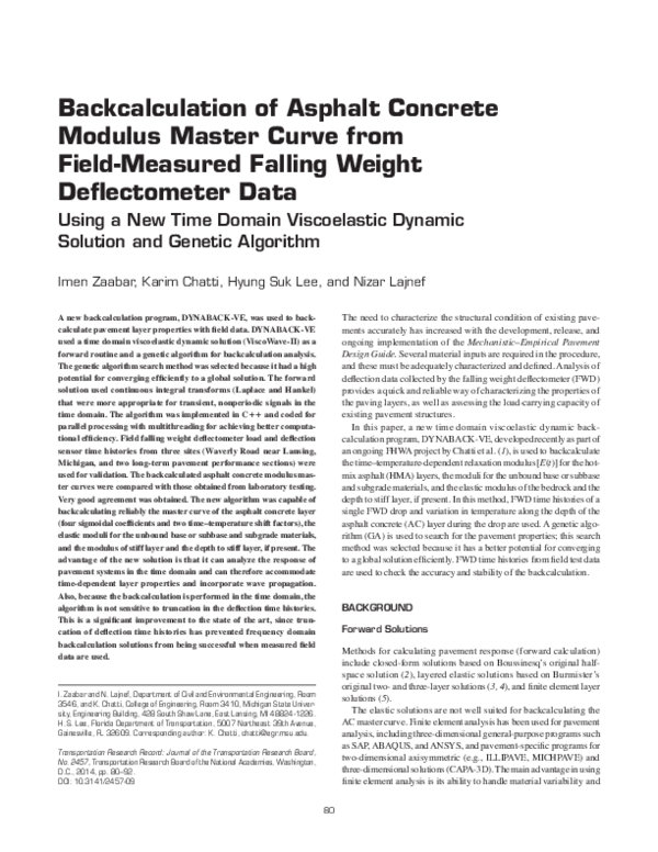 (PDF) Backcalculation of Asphalt Concrete Modulus Master Curve from Field-Measured Falling ...