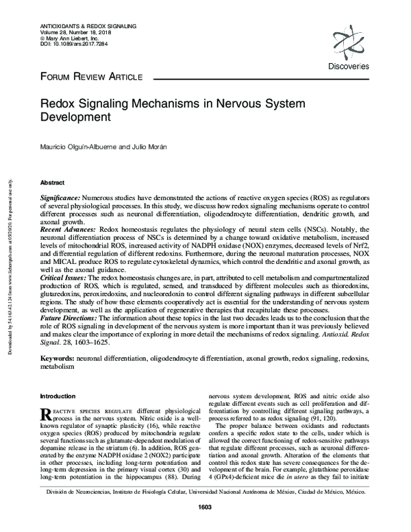 (PDF) Redox signaling mechanisms in nervous system development