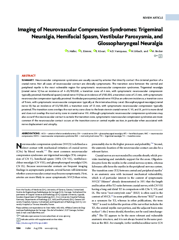 (PDF) Imaging of Neurovascular Compression Syndromes: Trigeminal ...