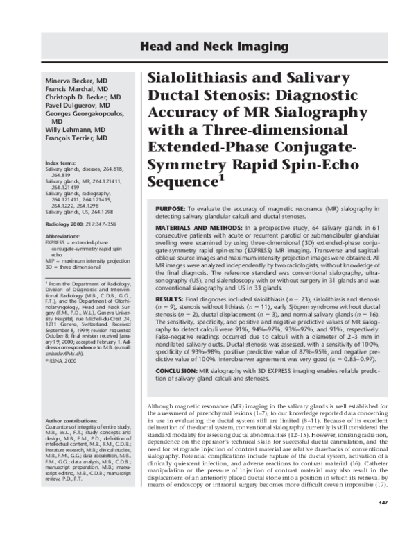 (PDF) Sialolithiasis and Salivary Ductal Stenosis: Diagnostic Accuracy ...
