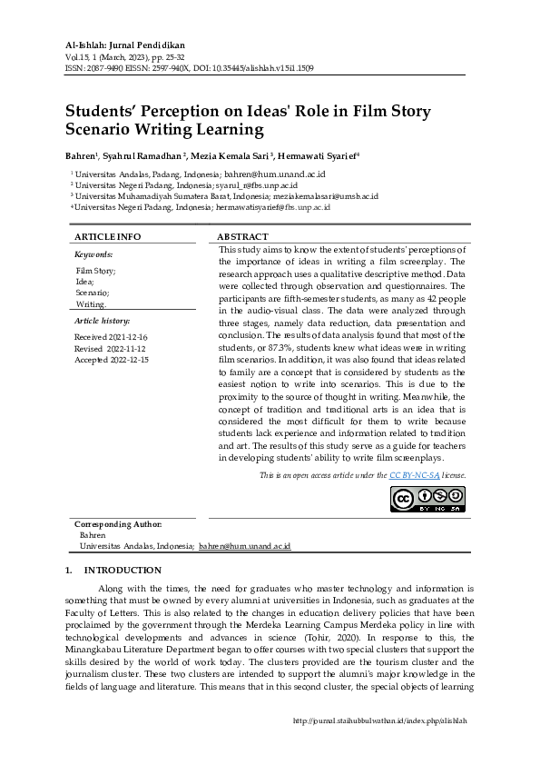 (PDF) Students’ Perception on Ideas' Role in Film Story Scenario ...
