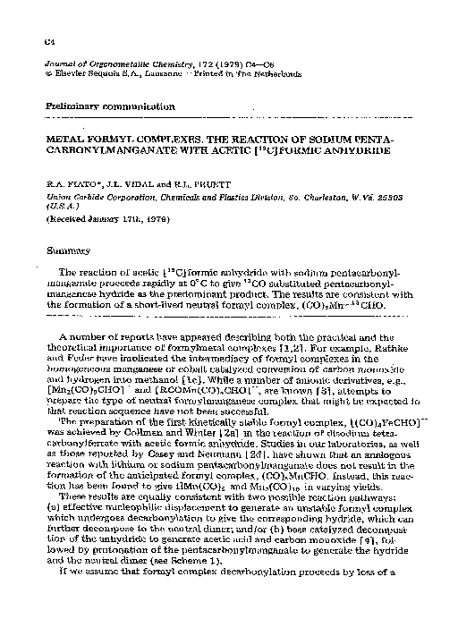 (PDF) Metal formyl complexes. The reaction of sodium ...