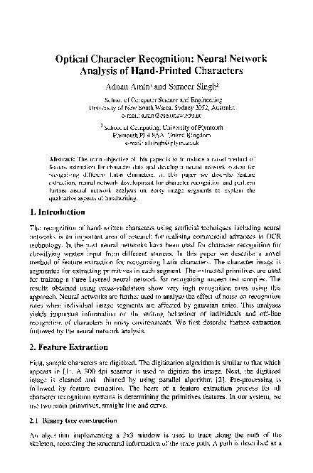 (PDF) Optical character recognition: Neural network analysis of hand-printed characters