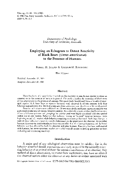 (PDF) Employing an Ethogram to Detect Reactivity of Black Bears (Ursus ...