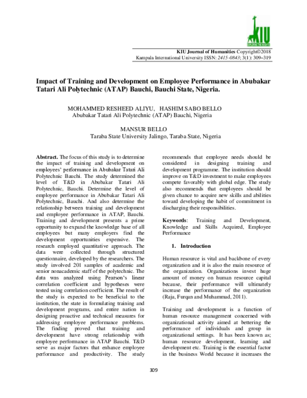 (PDF) Impact of Training and Development on Employee Performance in ...