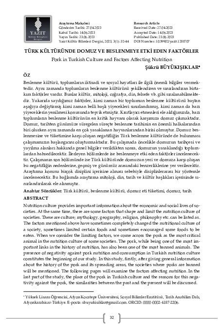 (PDF) Türk Kültüründe Domuz ve Beslenmeye Etki Eden Faktörler