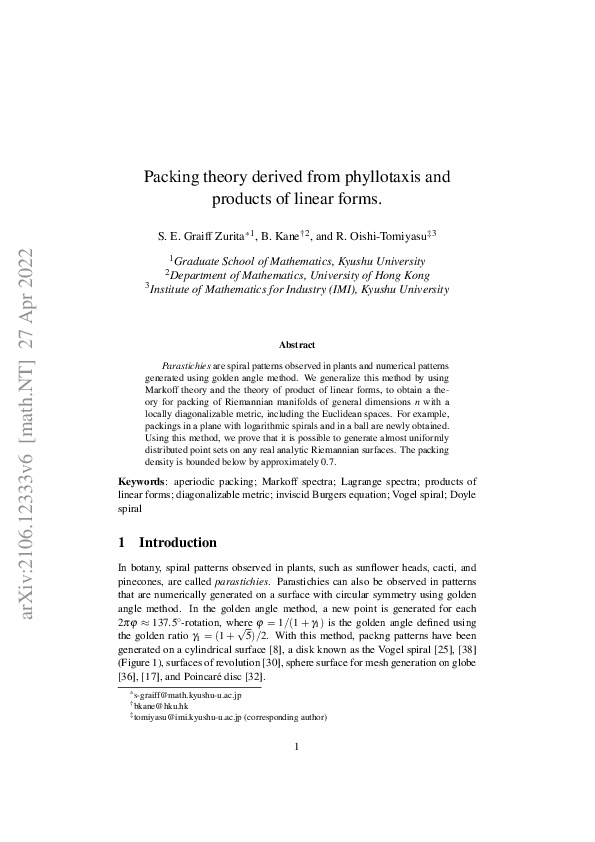 (PDF) Packing theory derived from phyllotaxis and products of linear forms