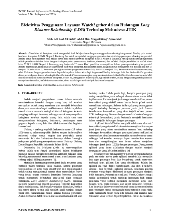 (PDF) Efektivitas Penggunaan Layanan Watch2gether Dalam Hubungan Long Distance Relationship (LDR ...