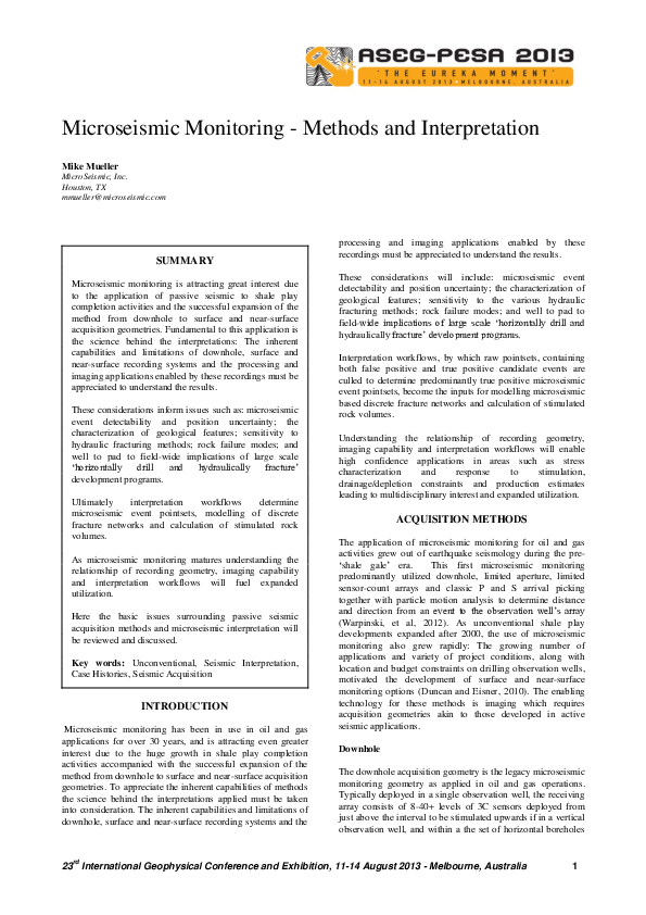 (PDF) Microseismic Monitoring - Methods and Interpretation