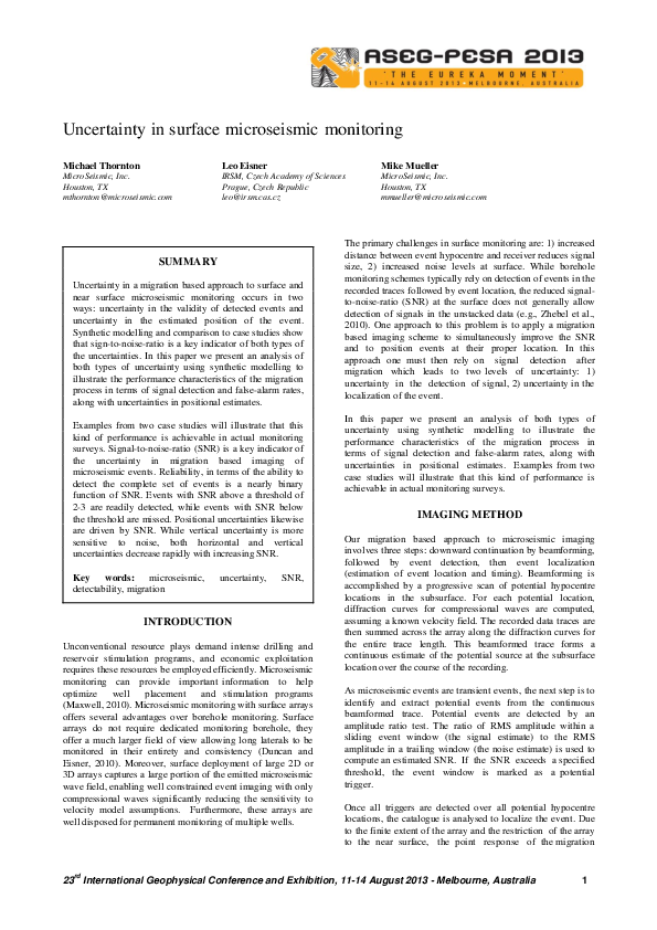 (PDF) Uncertainty in surface microseismic monitoring