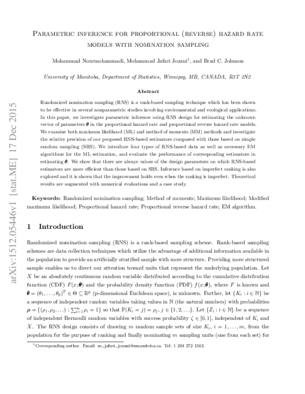 (PDF) Parametric inference for proportional (reverse) hazard rate models with nomination sampling