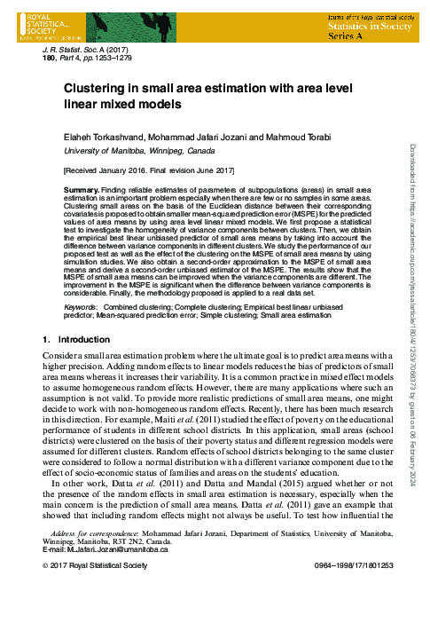 (PDF) Clustering in Small Area Estimation with Area Level Linear Mixed Models