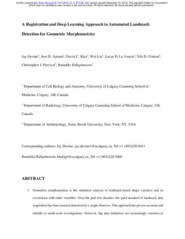 (PDF) A Registration and Deep Learning Approach to Automated Landmark Detection for Geometric ...