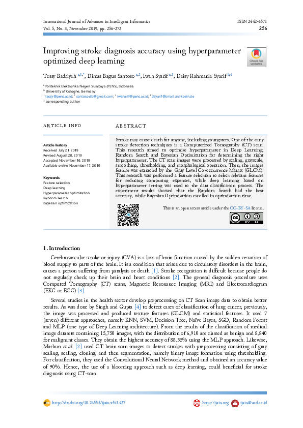 (PDF) Improving stroke diagnosis accuracy using hyperparameter optimized deep learning