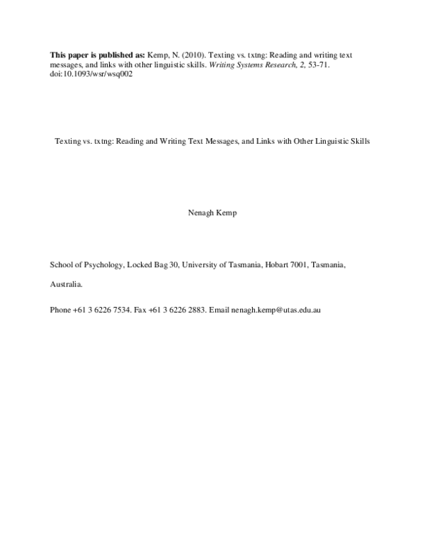 (PDF) Texting versus txtng: reading and writing text messages, and ...