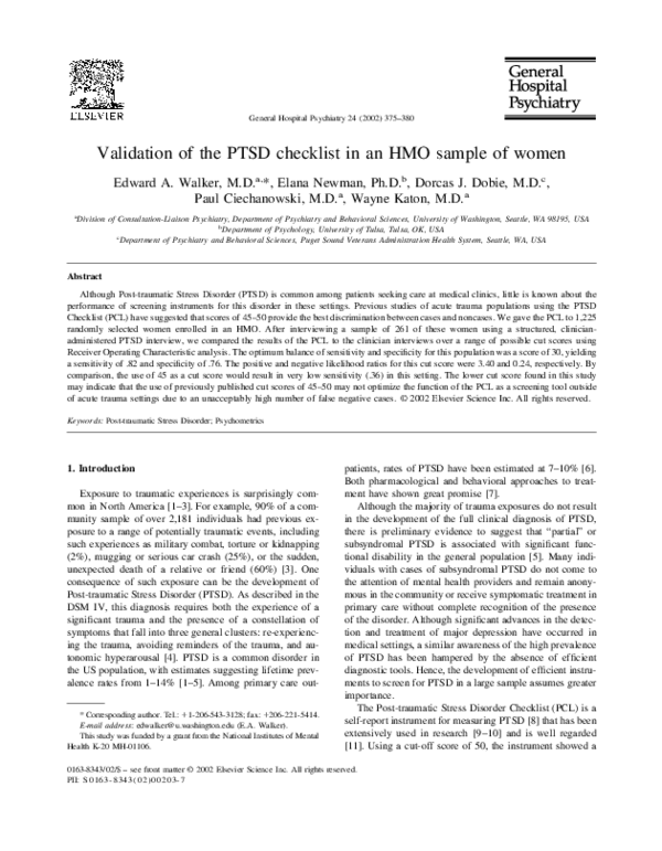 (PDF) Validation of the PTSD checklist in an HMO sample of women