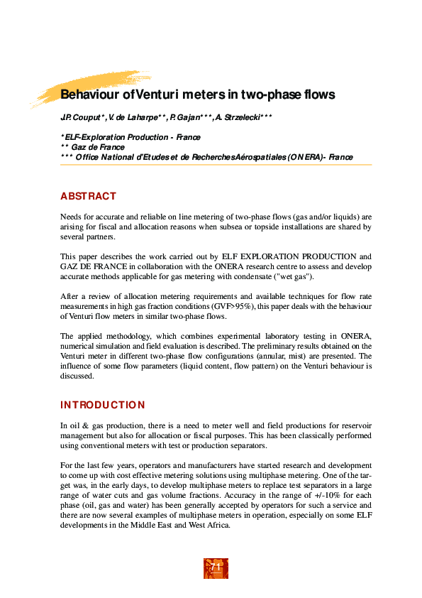 Behaviour of Venturi meters in two-phase flows