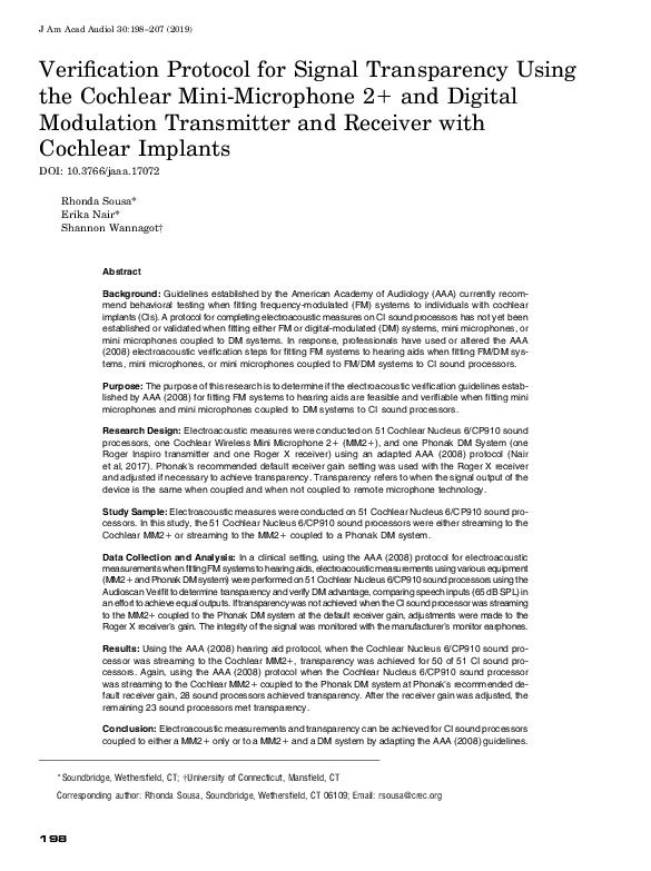 (PDF) Verification Protocol for Signal Transparency Using the Cochlear ...