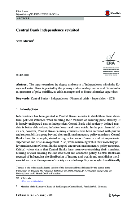(PDF) Central Bank Independence Revisited