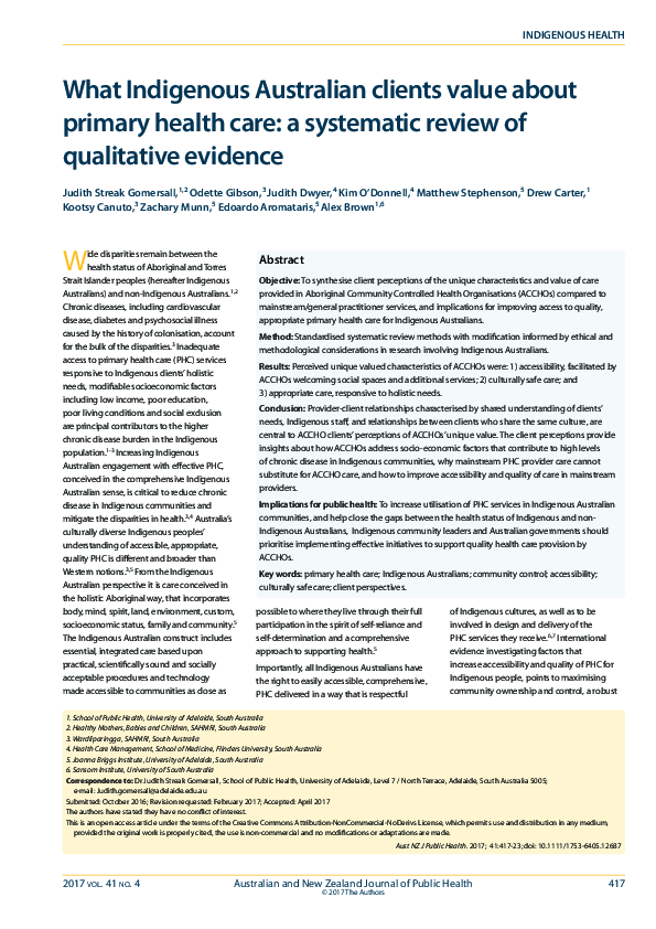 (PDF) What Indigenous Australian clients value about primary health ...