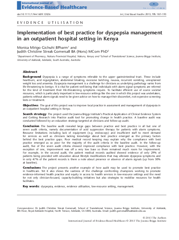 (PDF) Implementation of best practice for dyspepsia management in an outpatient hospital setting ...