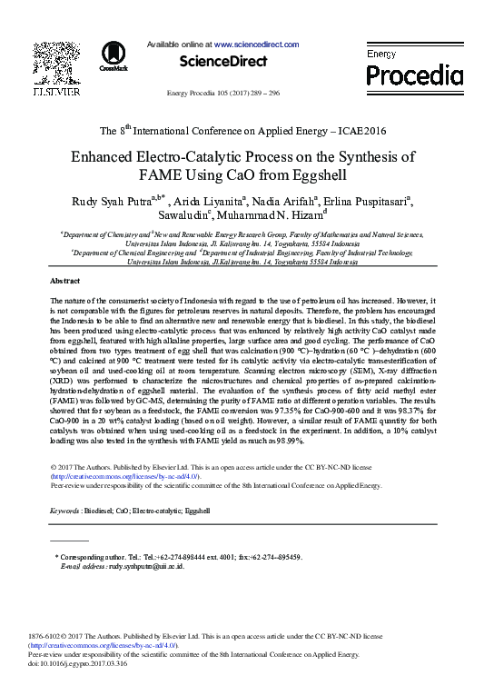 (PDF) Enhanced Electro-Catalytic Process on the Synthesis of FAME Using ...